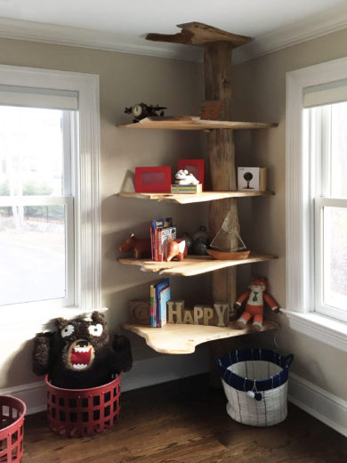 Reclaimed wood tree shelf - Abodeacious